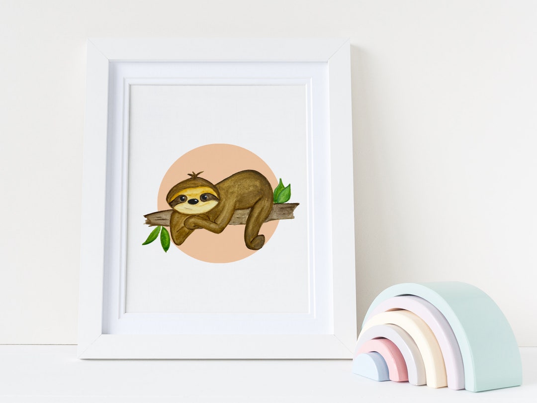 Cute Sloth Print With a Hint of Orange, Will Complete the Decor of Any ...