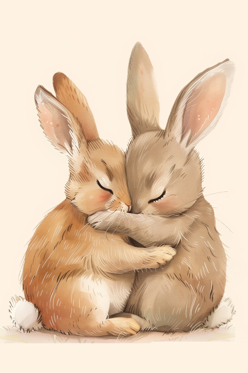2 Bunnies Hugging, Fine Art Print, Bedroom Wall Art, Baby Animal Décor ...