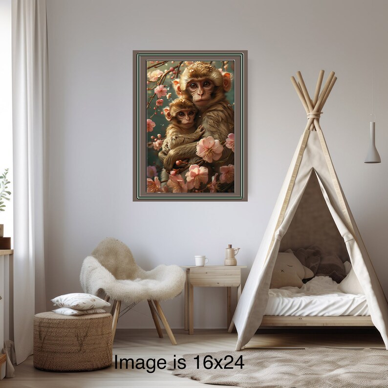 Mother and Baby Monkey Print, Mommy and Me Digital Print, Colorful ...