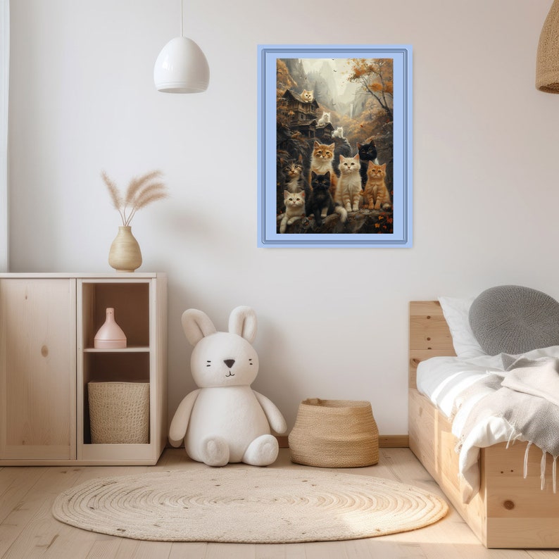 Cat Nursery Art, Whimsical Cat print, Kitty Wall Art, Digital Cat Print ...