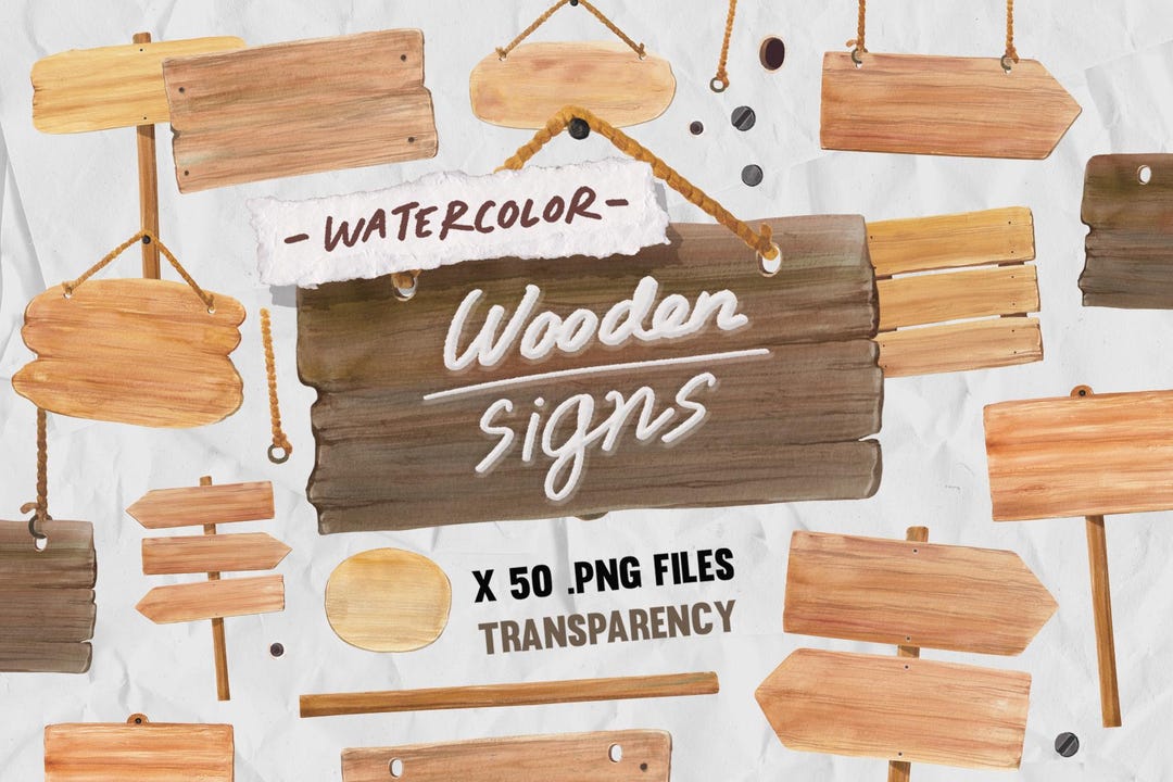 DIY Wooden Sign Creator – Hand-painted Watercolor Clipart Kit - Etsy