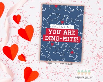 Dinosaur Valentines Card Printable for Kids Digital Download Print at ...