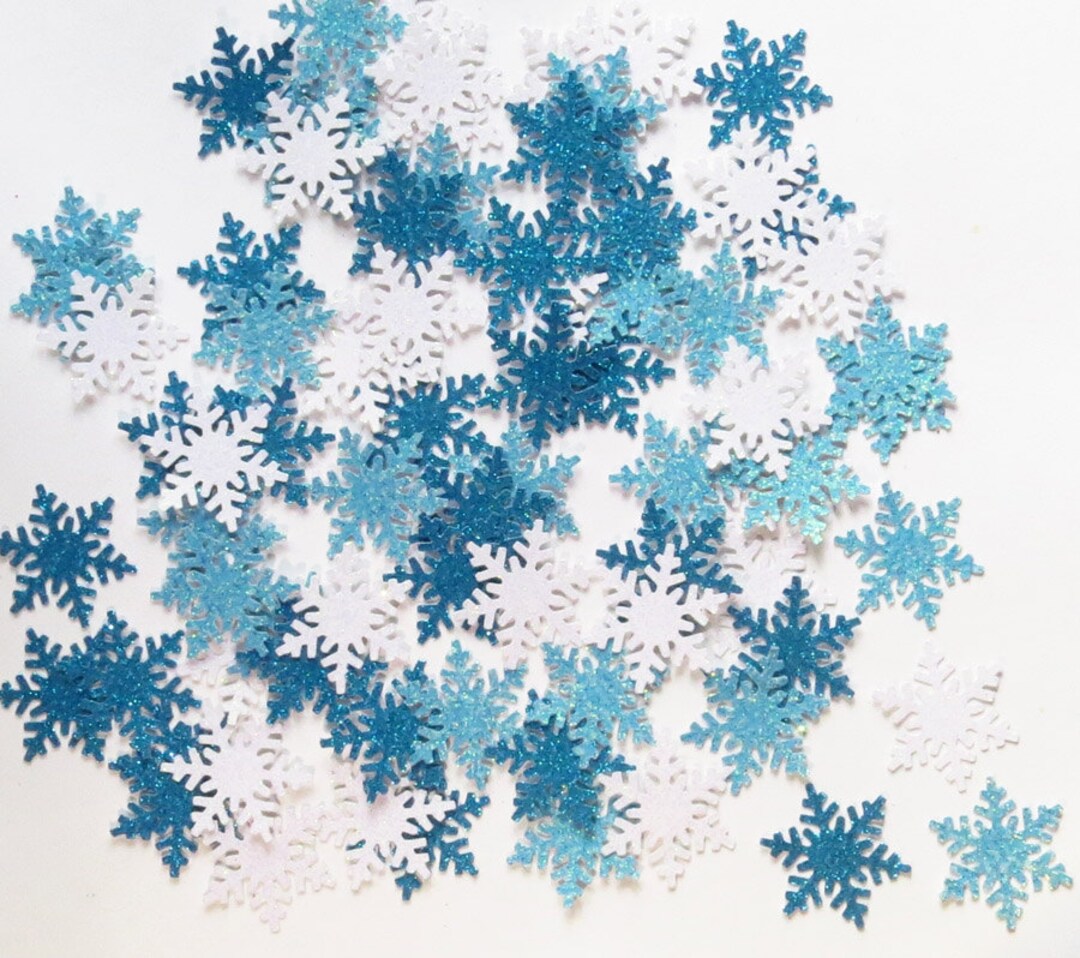Blue and White Glitter Snowflake Confetti 1 Inch Christmas Holiday ...