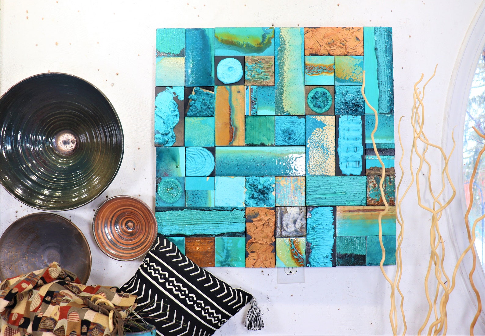 Large Wall Abstract Organic Color Textural Turquoise Collage | Etsy