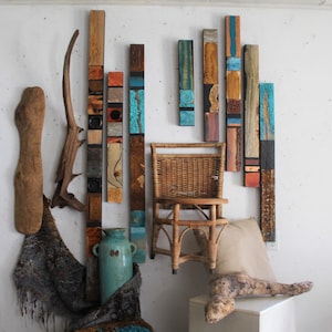 Totem Sticks Large Wall High Ceiling Wood Metal Glazed Modern Wall Art ...