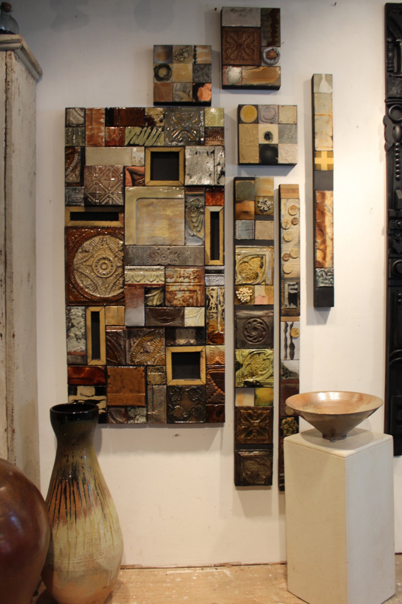 Rustic Abstract Relief 2x4' Tin Tile Mid Century Heirloom Large Wall ...