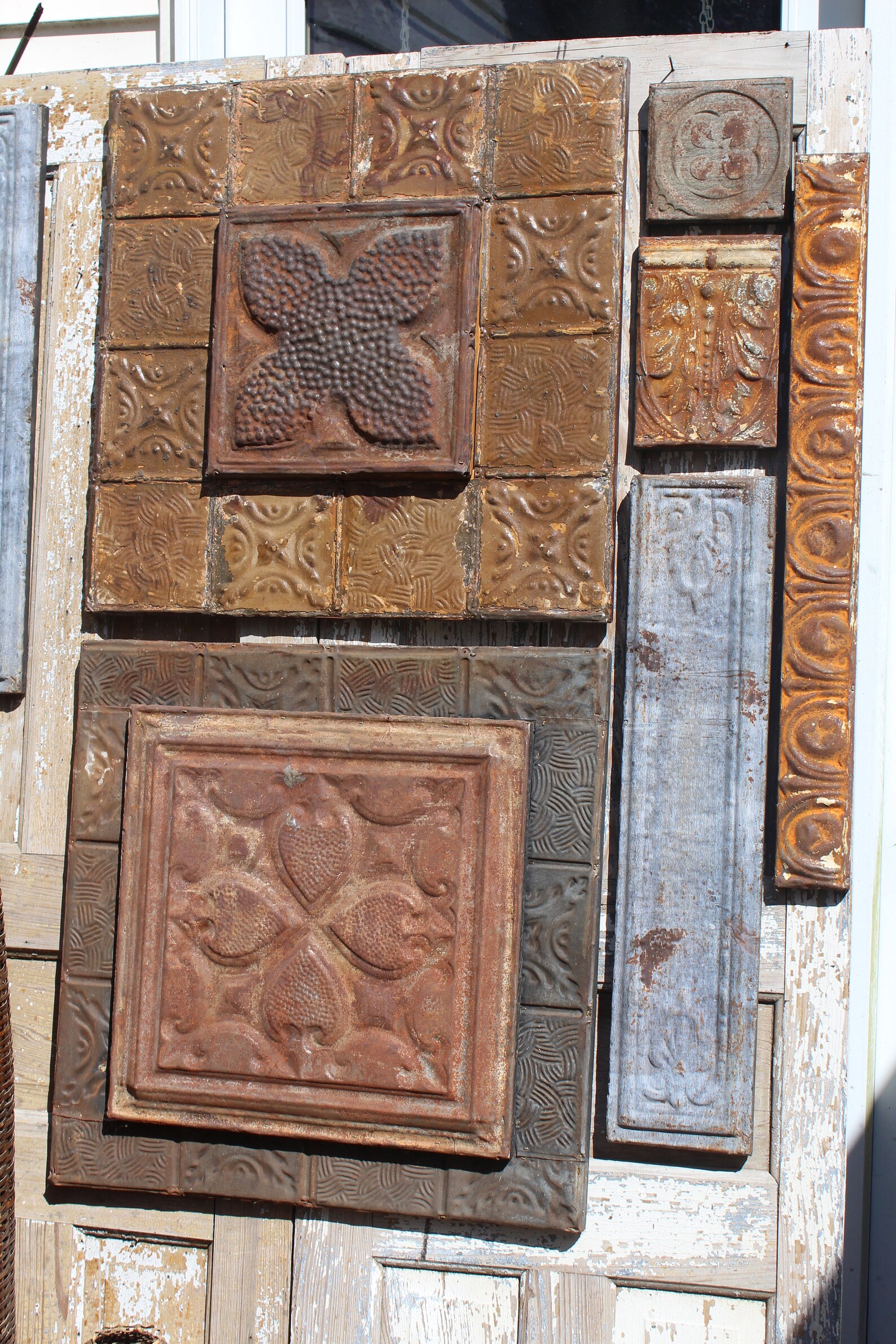 Vintage Ecru Rusty Metal Tile Wall Relief Mixed Media Wall | Etsy