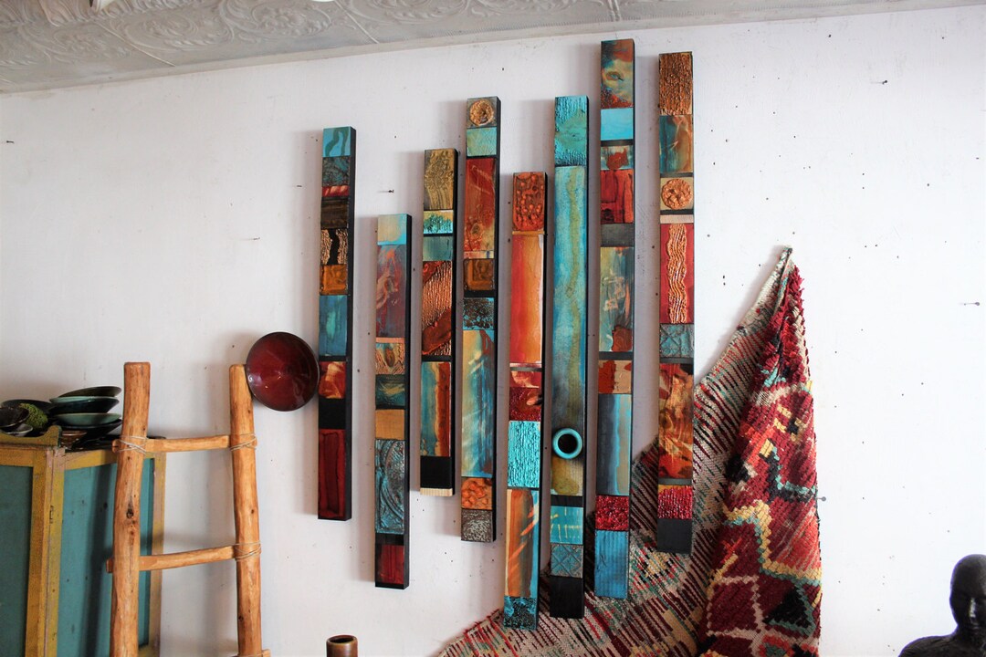 Reclaimed Large Wall 5 Plus Totems Turquoise Wood Recycled Tin Metal ...