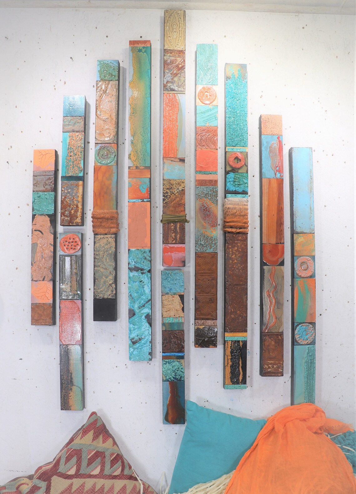 Large Wall Abstract Color Texture Collage Panels Totems Hand - Etsy
