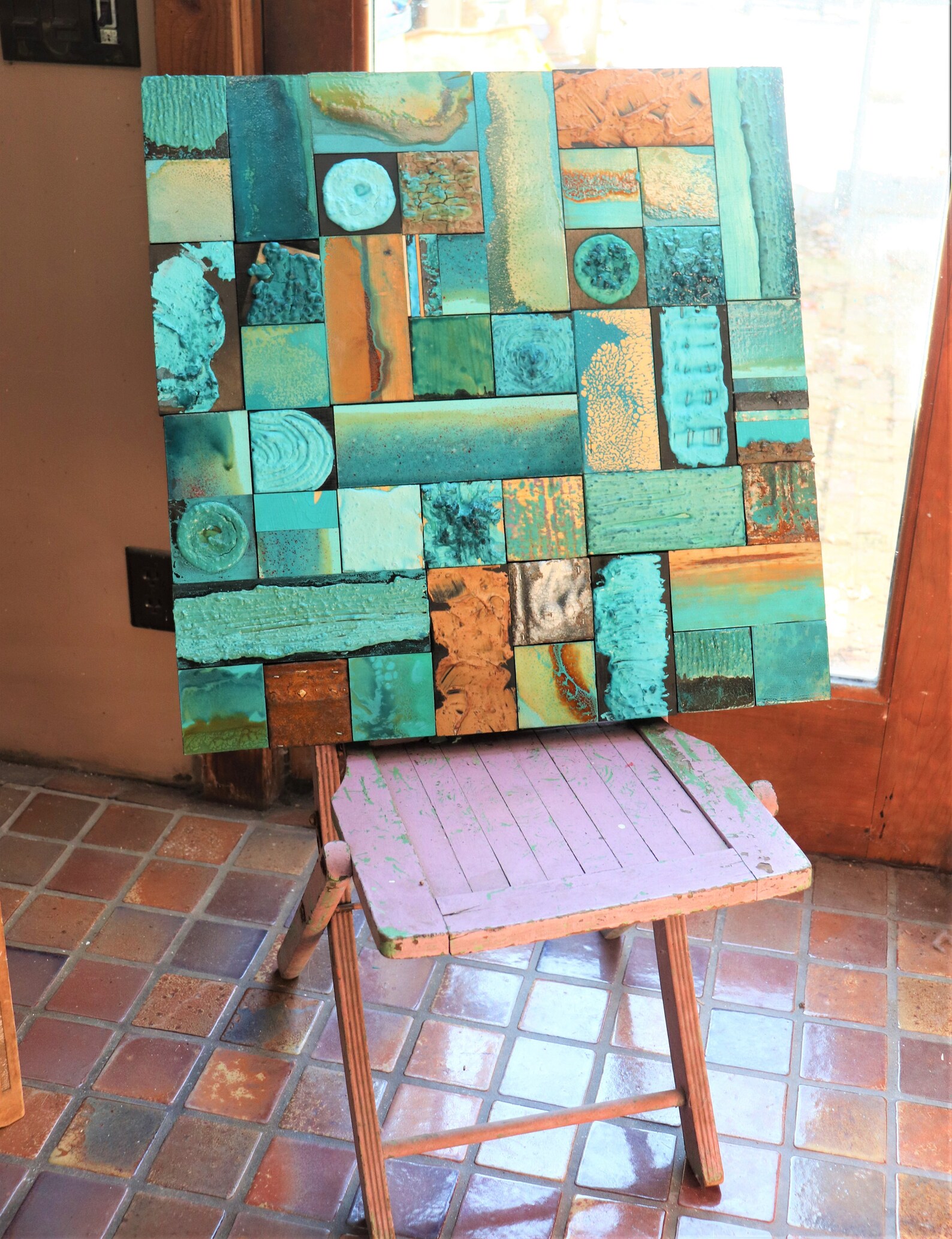 Large Wall Abstract Organic Color Textural Turquoise Collage | Etsy