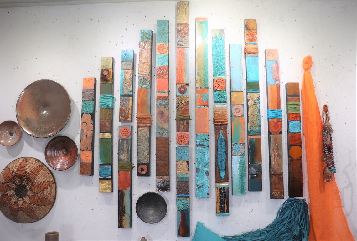 Large Wall Abstract Color Texture Collage Panels Totems Hand - Etsy