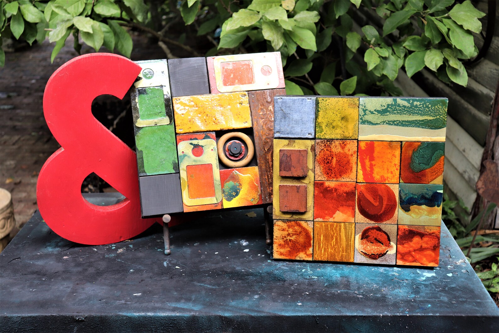 Large Abstract Collage SALE Handmade Painted Glazed Wood Block | Etsy