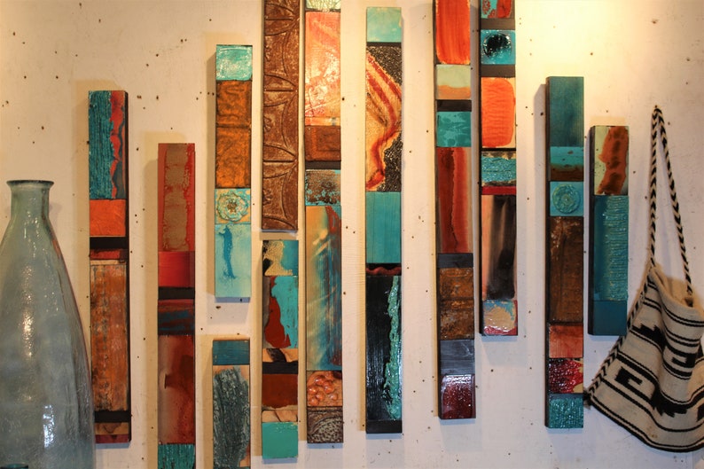 Reclaimed Large Wall 5 Plus Totems Turquoise Wood Recycled Tin Metal ...