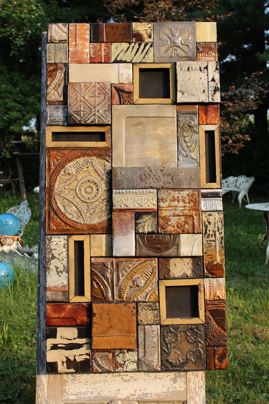 Rustic Abstract Relief 2x4' Tin Tile Mid Century Heirloom Large Wall ...