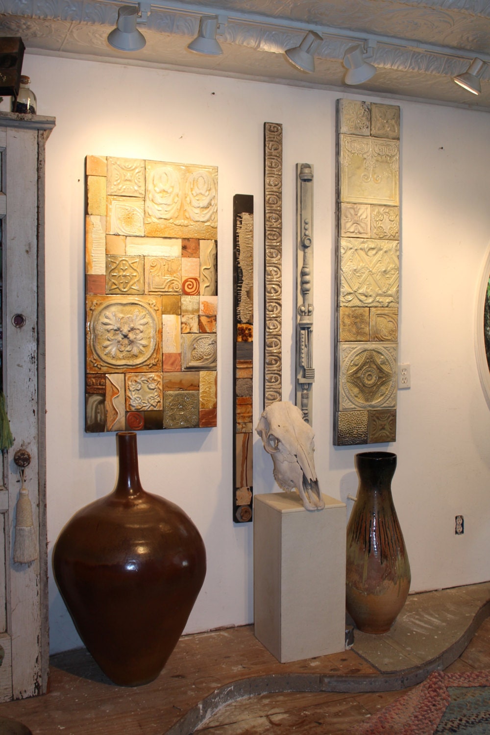 Rustic Abstract Relief 2x4' Tin Tile Mid Century Heirloom Large Wall ...