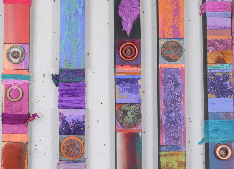 Large Wall Abstract Color Wood Collages Texture Panels Totems Hand ...