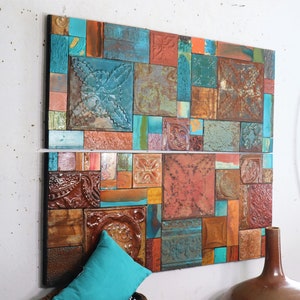 OOAK Big Tile Wall Decor Art Sculpture Relief Antique Patina Textured ...