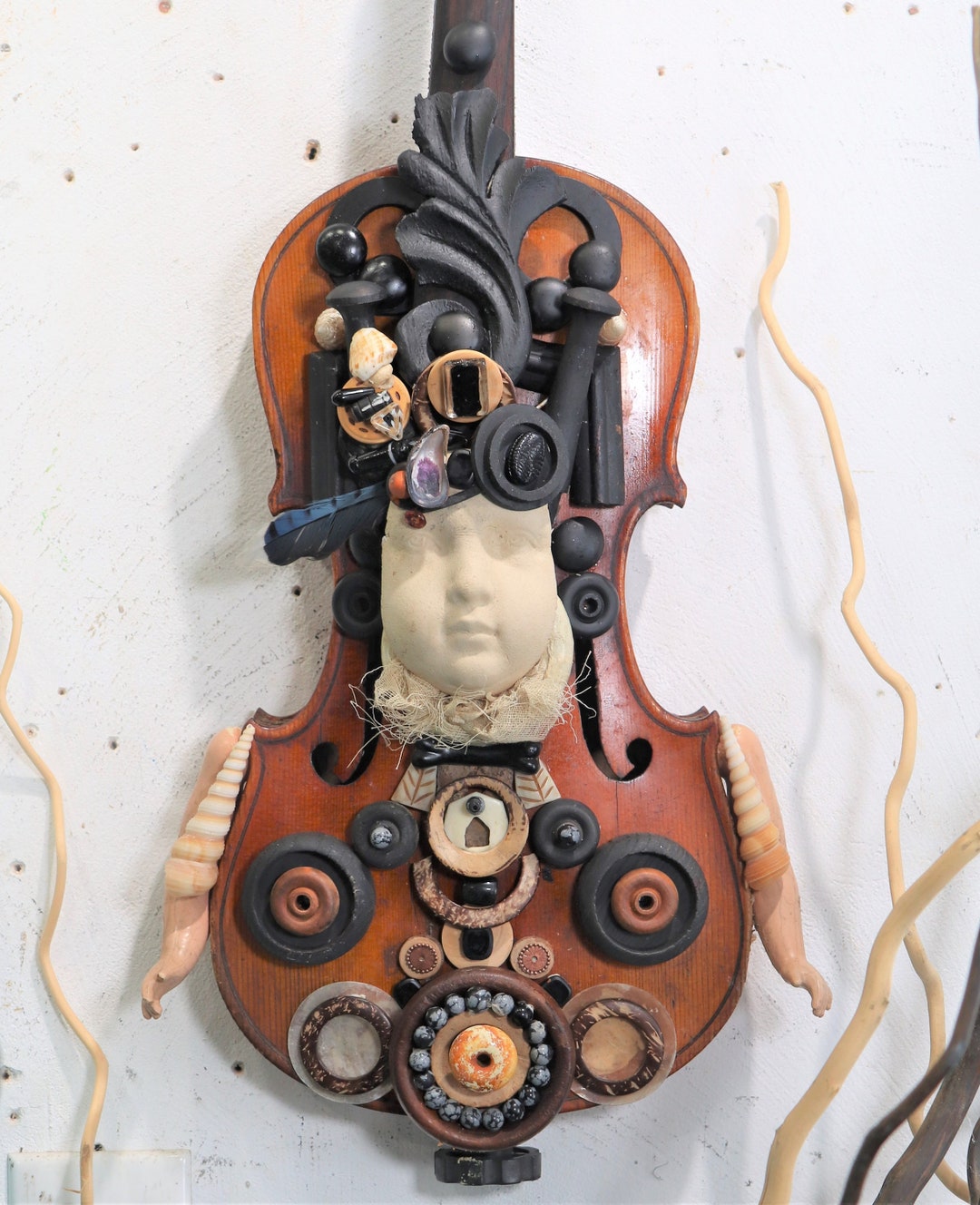 Play on Altered Found Object Collage Vintage Musical Instruments Violin ...