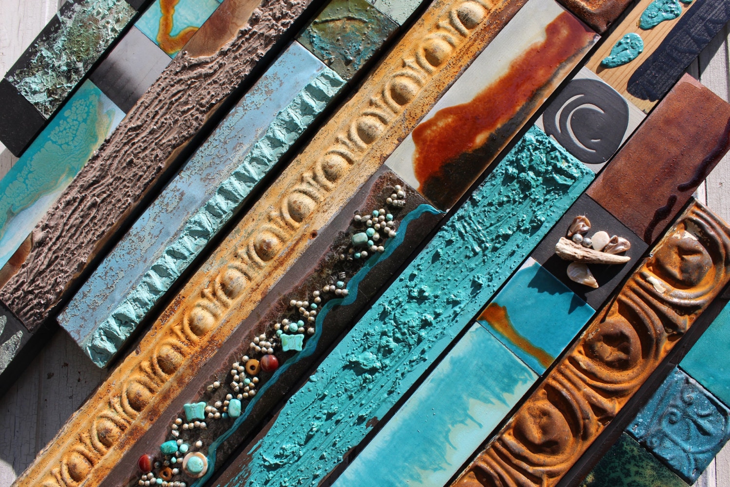 Turquoise Native American Indian Style Tin Wall Grouping. Mid-century ...