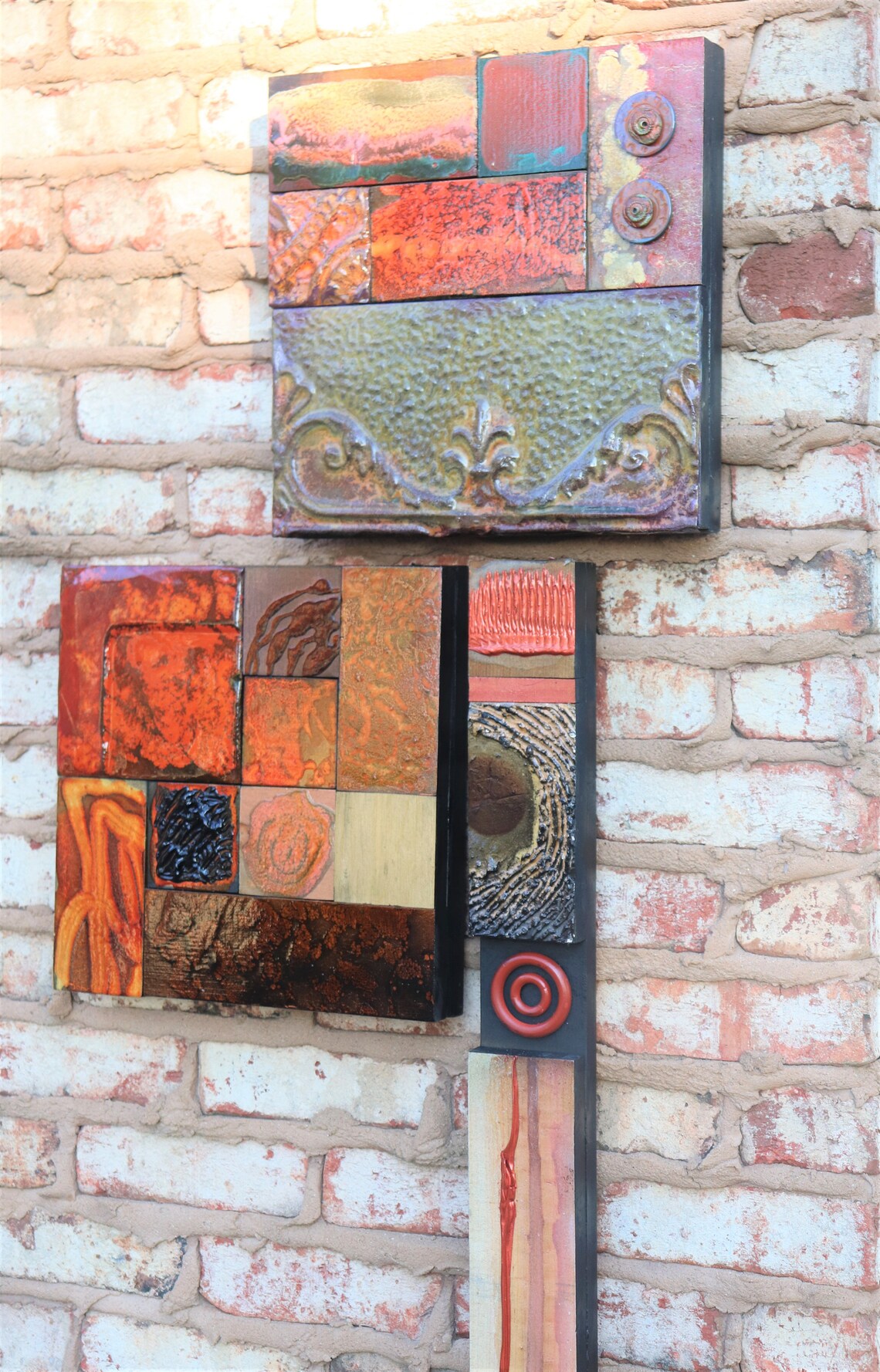 BIG SALE Fiesta Mixed Media Collage 135yr.old Ceiling Tin Tile Story ...