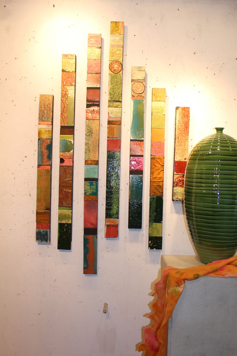 Huge Abstract Vertical Turquoise Trails Collages Wood & Metal - Etsy