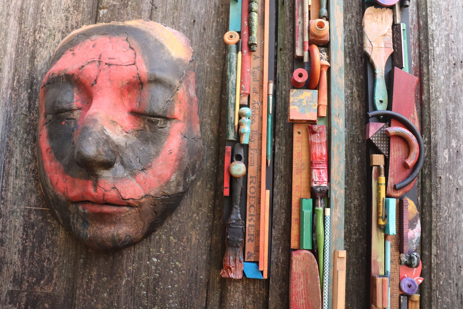 COLORFUL Large Wall Collages Mixed Media Vintage Fragments Wood Found ...