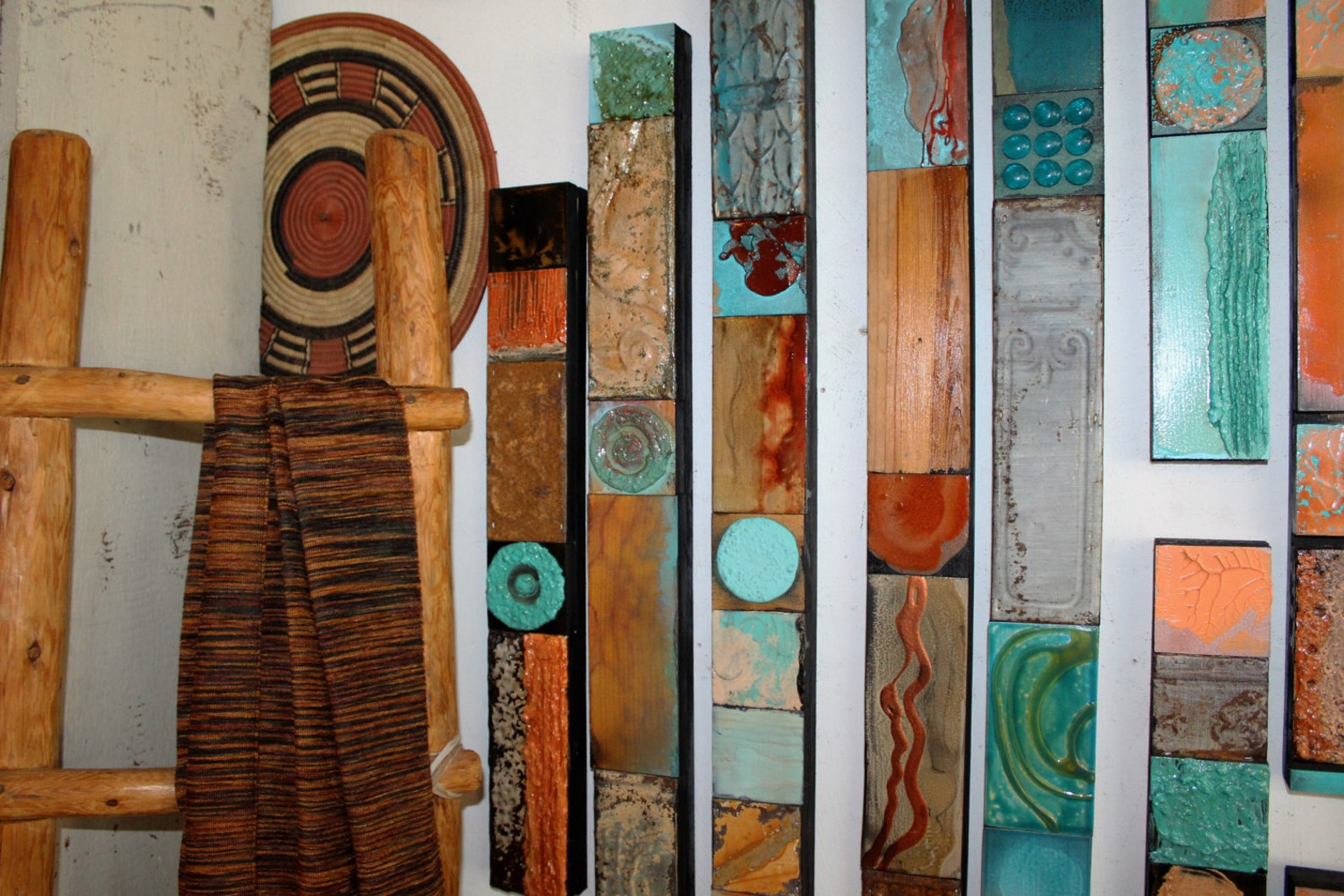 Totem Sticks Large Wall High Ceiling Wood Metal Glazed Modern Wall Art ...