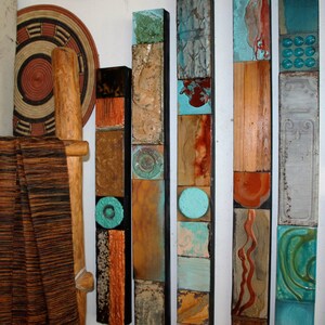 Totem Sticks Large Wall High Ceiling Wood Metal Glazed Modern Wall Art ...