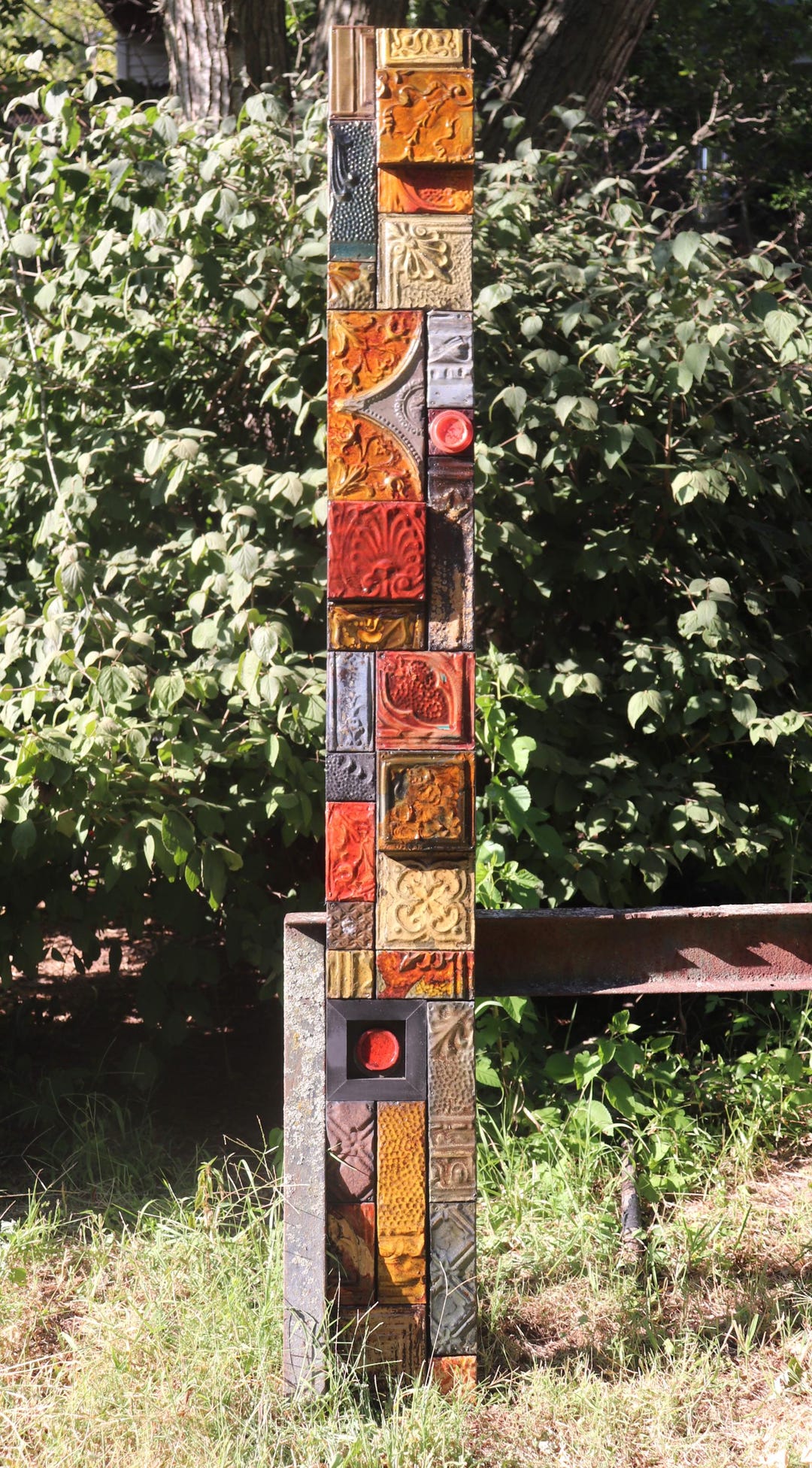 Modern Wood Metal Vintage Tin Tile Collage Totems Sticks Painted Panels ...