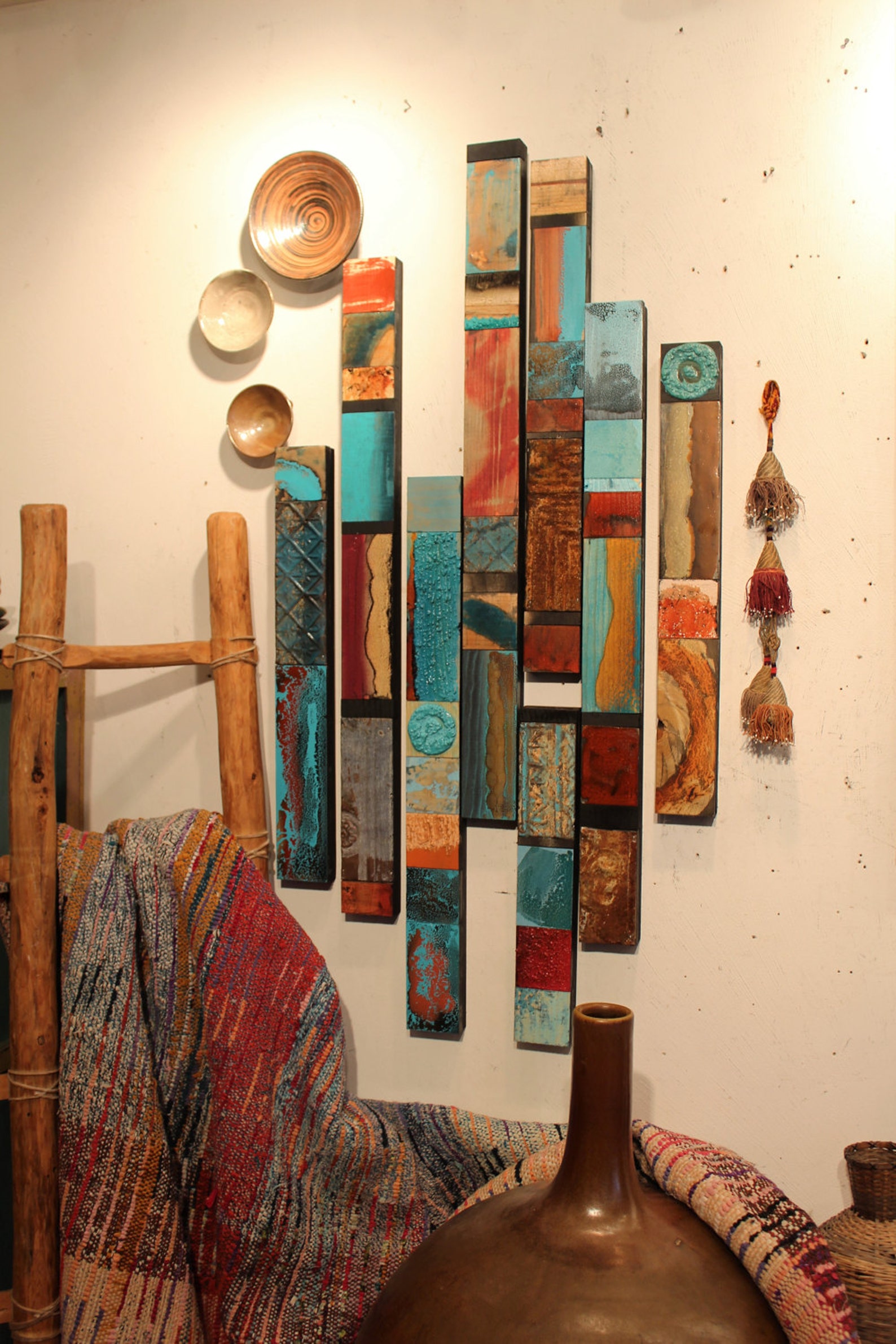 Apache Red Totems Over Sized Large Relief Metal Wood Wall Texture ...