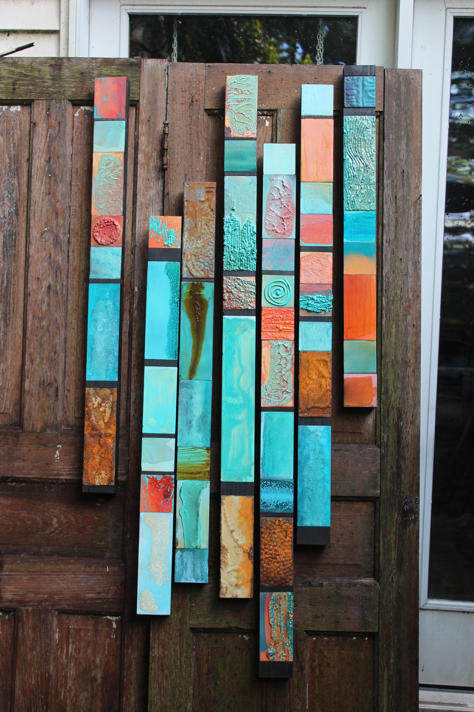 Huge Abstract Vertical Turquoise Trails Collages Wood & Metal - Etsy