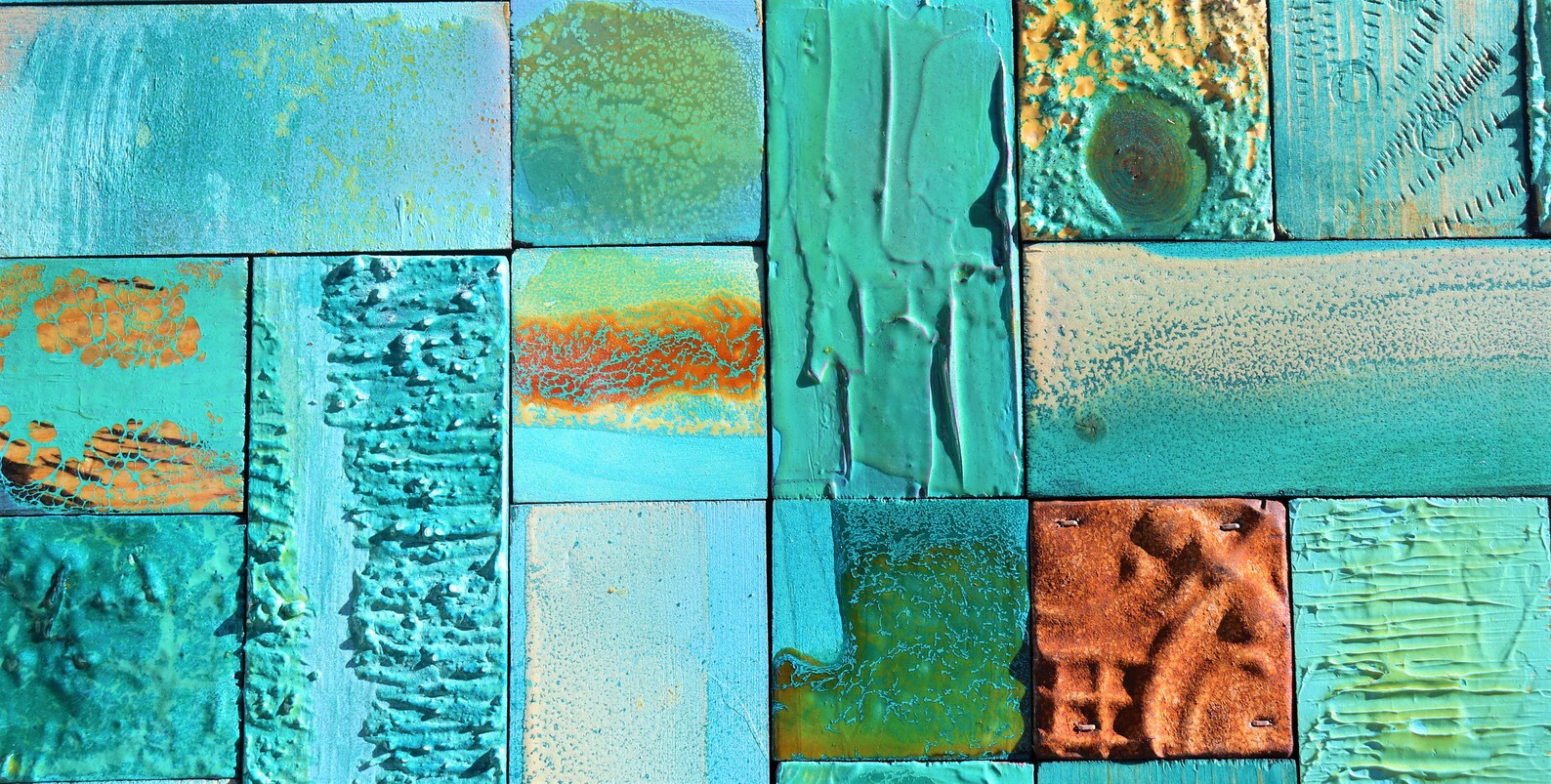 Large Turquoise Art Block Abstract Mid Century Modern sacred Sky Stone ...