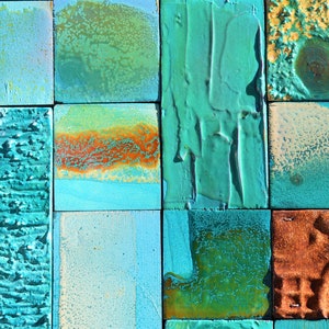 Large Turquoise Art Block Abstract Mid Century Modern "sacred Sky Stone ...