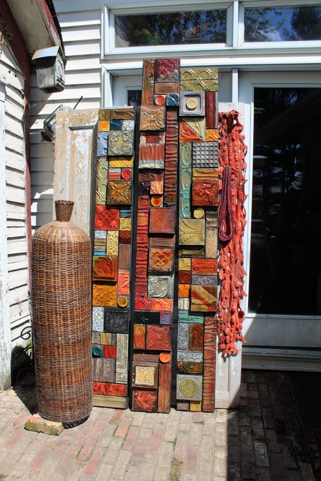 BIG SALE Fiesta Mixed Media Collage 135yr.old Ceiling Tin Tile Story ...