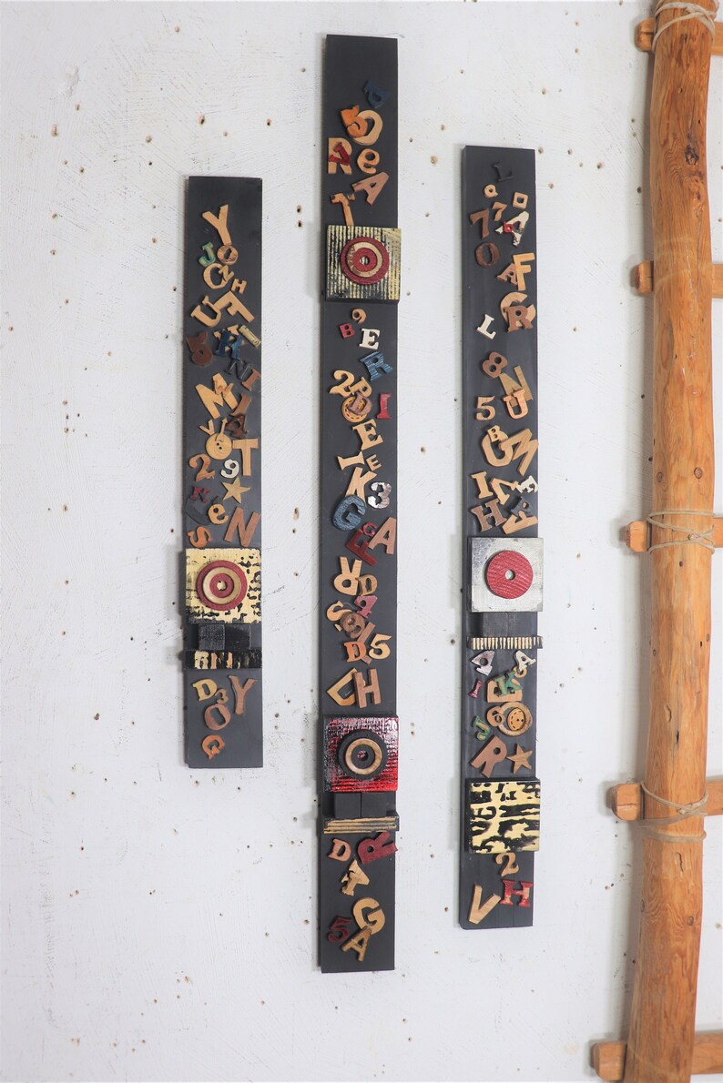 Edgy Outsider Folkart Red Black Numbers Letters Dots Totem - Etsy