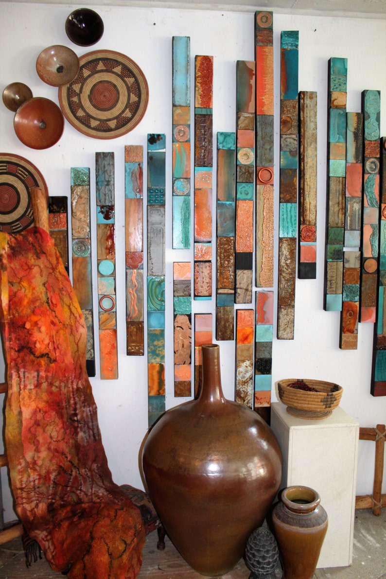 Totem Sticks Large Wall High Ceiling Wood Metal Glazed Modern Wall Art ...