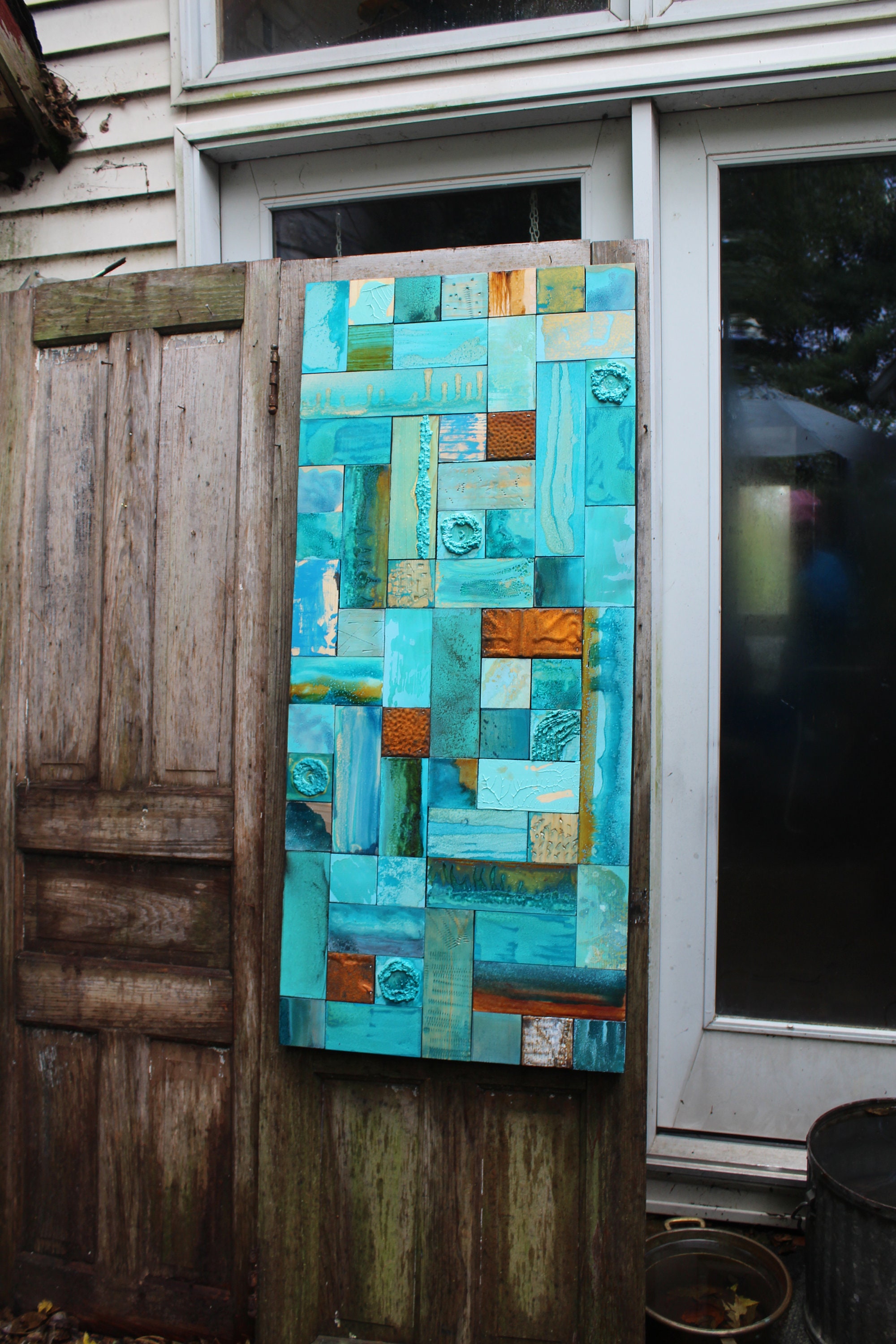 Turquoise Native American Indian Style Tin Wall Grouping. Mid-century ...