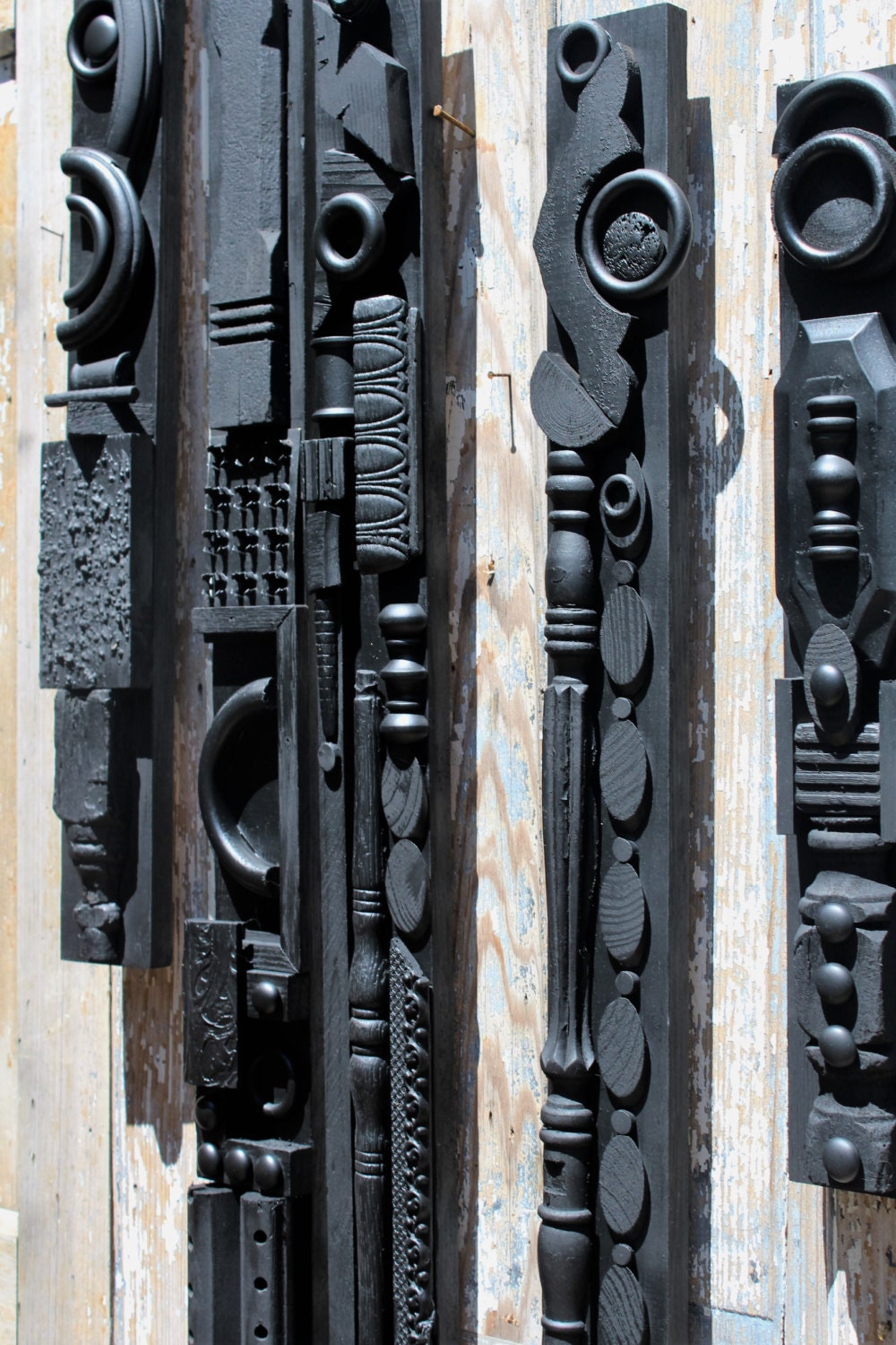 Large Big Wall Abstract Wood Metal Mid Century Modern Totems Textural ...
