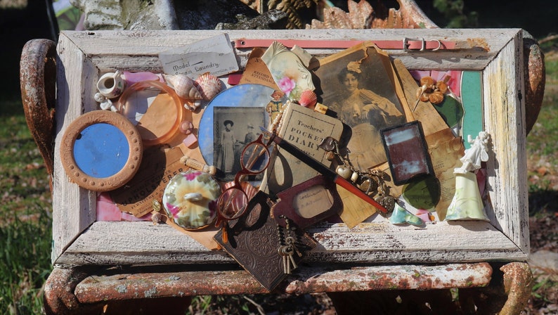Mixed Media Antique Wood Frame 1800s Found Object Collage Mother's ...