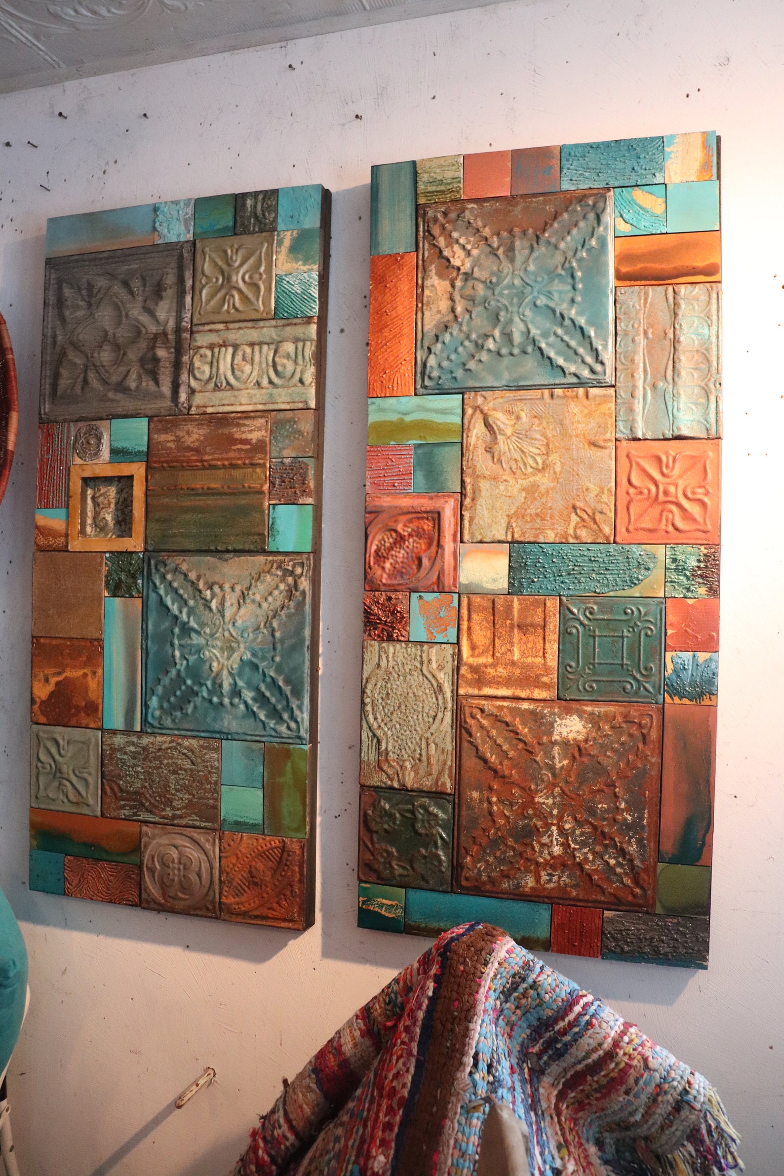 OOAK Big Tile Wall Decor Art Sculpture Relief Antique Patina Textured ...