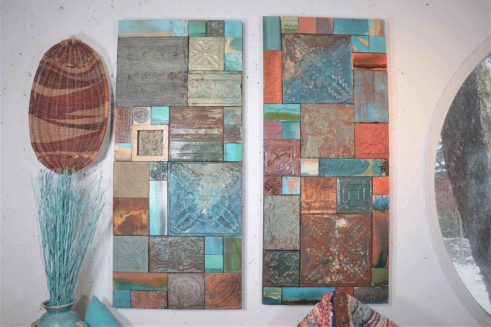 OOAK Big Tile Wall Decor Art Sculpture Relief Antique Patina - Etsy