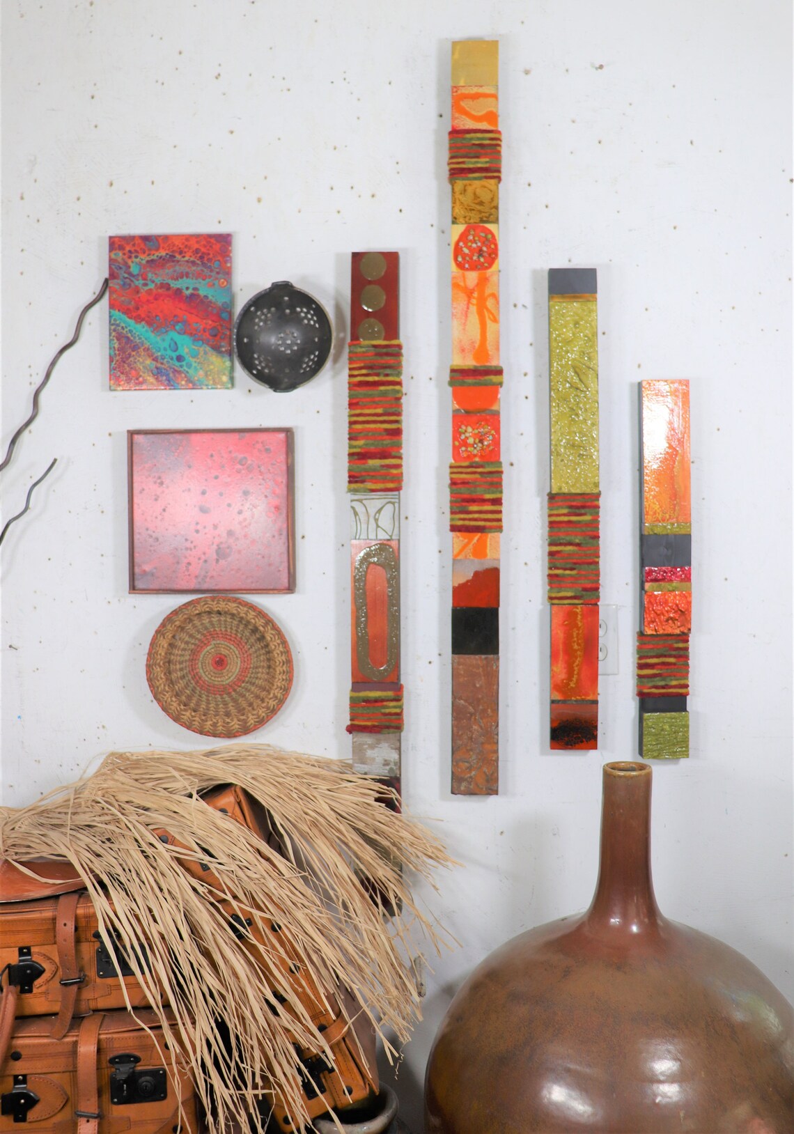 1 Red Orange Yellow Textile Wood Metal Texture Totem Sticks - Etsy
