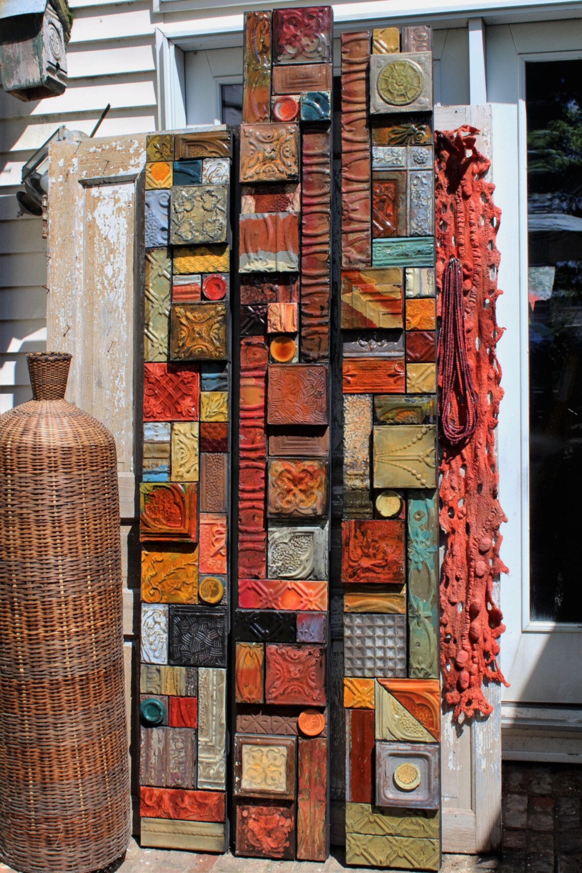 BIG SALE Fiesta Mixed Media Collage 135yr.old Ceiling Tin Tile Story ...