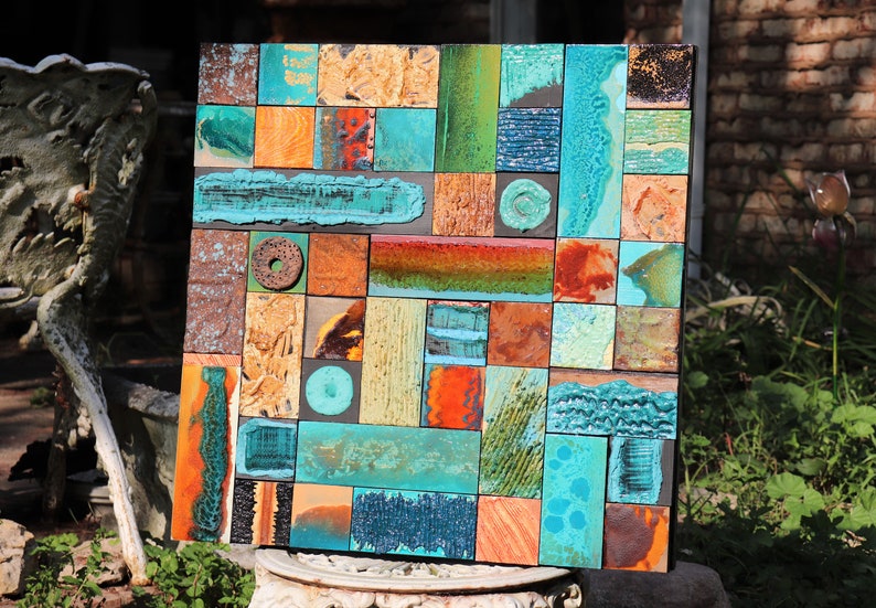 Large Wall Abstract Organic Color Textural Turquoise Collage | Etsy