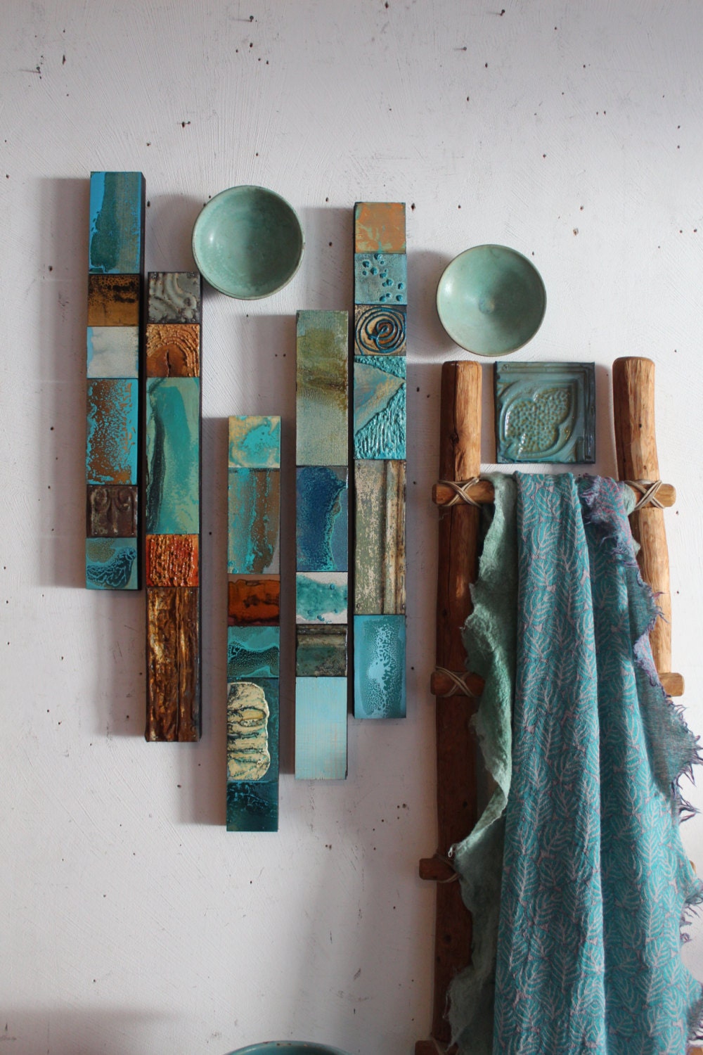 Organic Large Abstract Panels Signature Handmade Turquoise | Etsy India