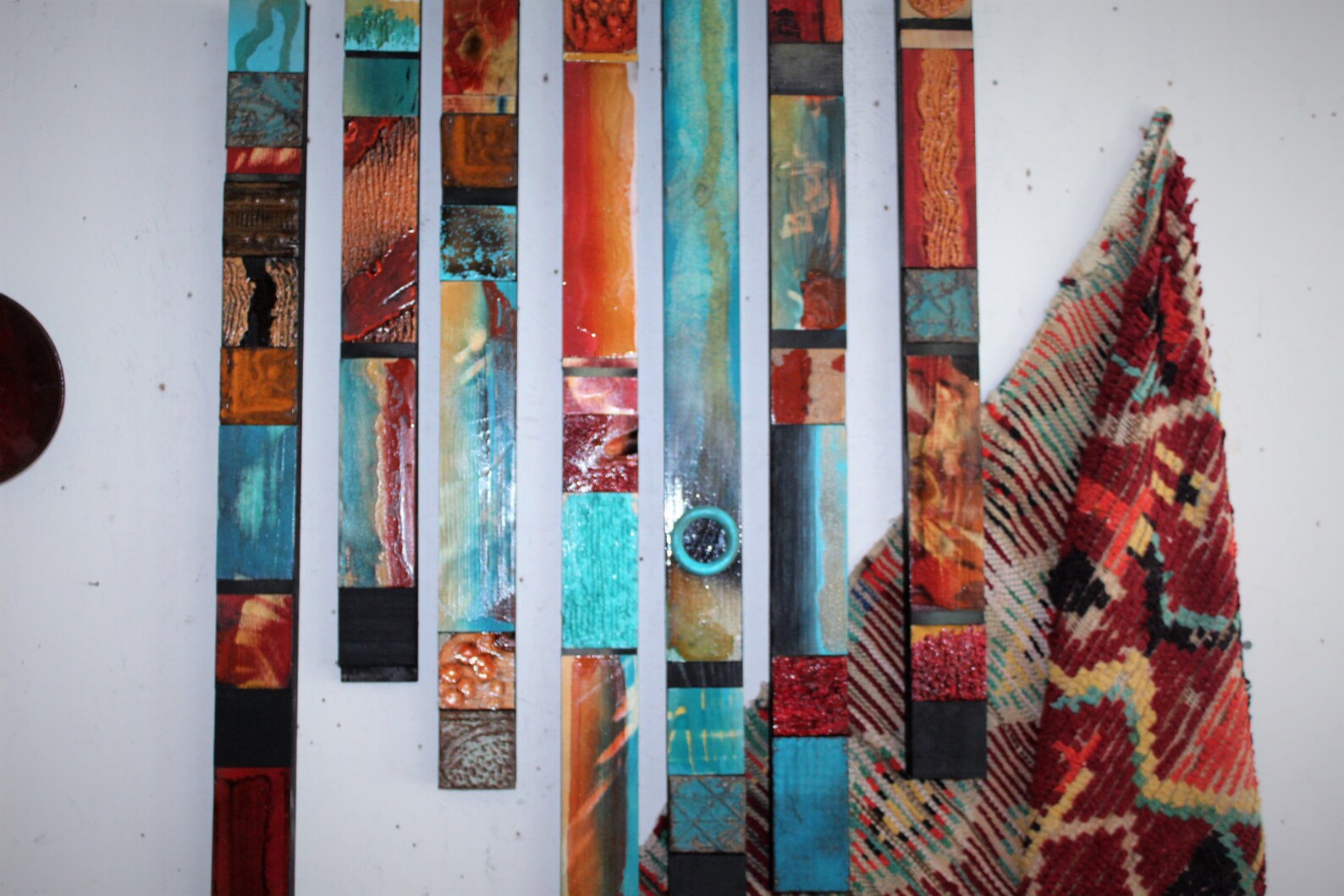 Reclaimed Large Wall 5 Plus Totems Turquoise Wood Recycled Tin Metal ...