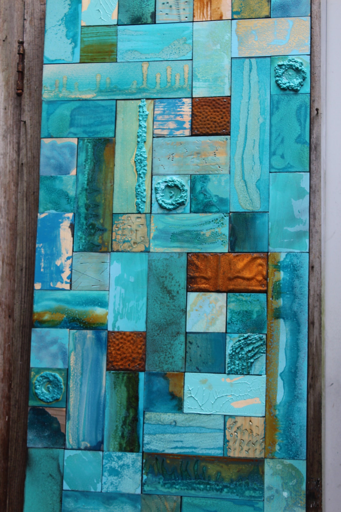 Oil Painted Turquiose Wood Tile Abstract Block Collages | Etsy