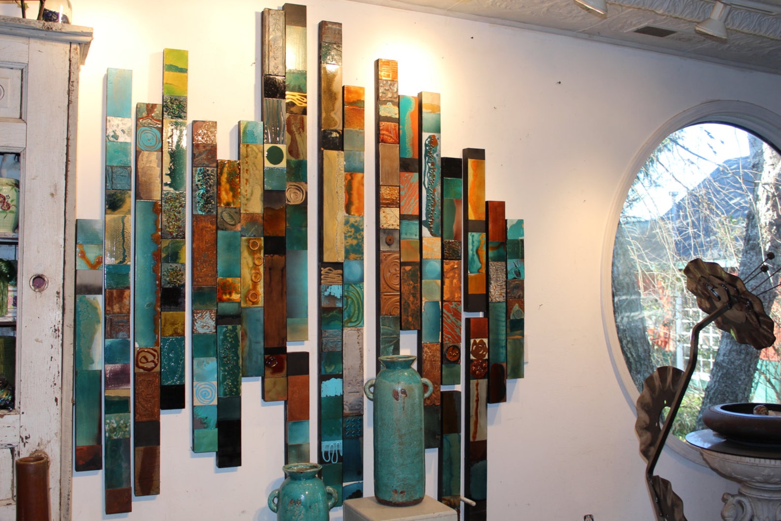 Huge Abstract Vertical Turquoise Trails Collages Wood & Metal - Etsy