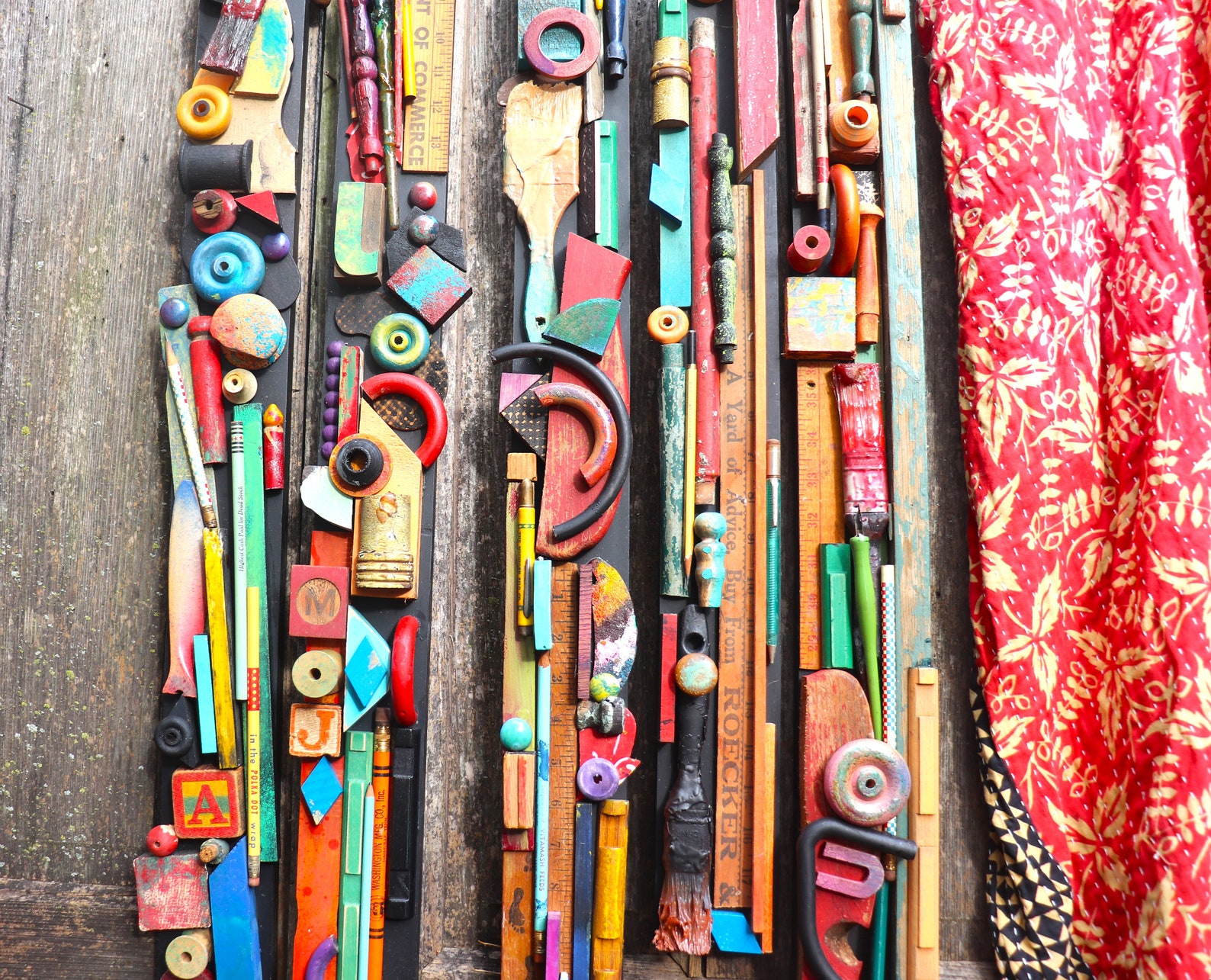 COLORFUL Large Wall Collages Mixed Media Vintage Fragments Wood Found ...