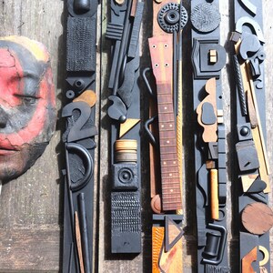 Musical Instruments Wood Mixed Media Totem Story Collages Wall ...